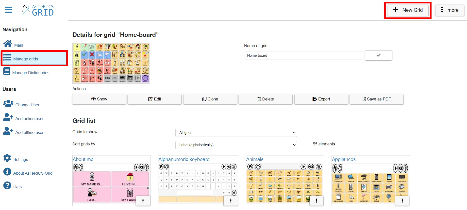 AsTeRICS Grid Communicator – 9 – Actions – Navigate to other grid ...