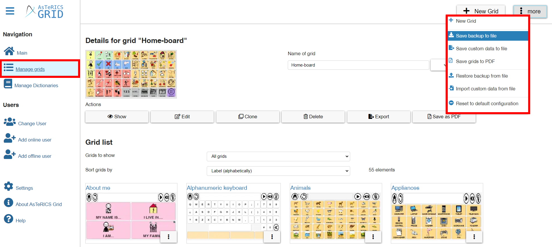 AsTeRICS Grid Communicator – 9 – Actions – Navigate to other grid ...