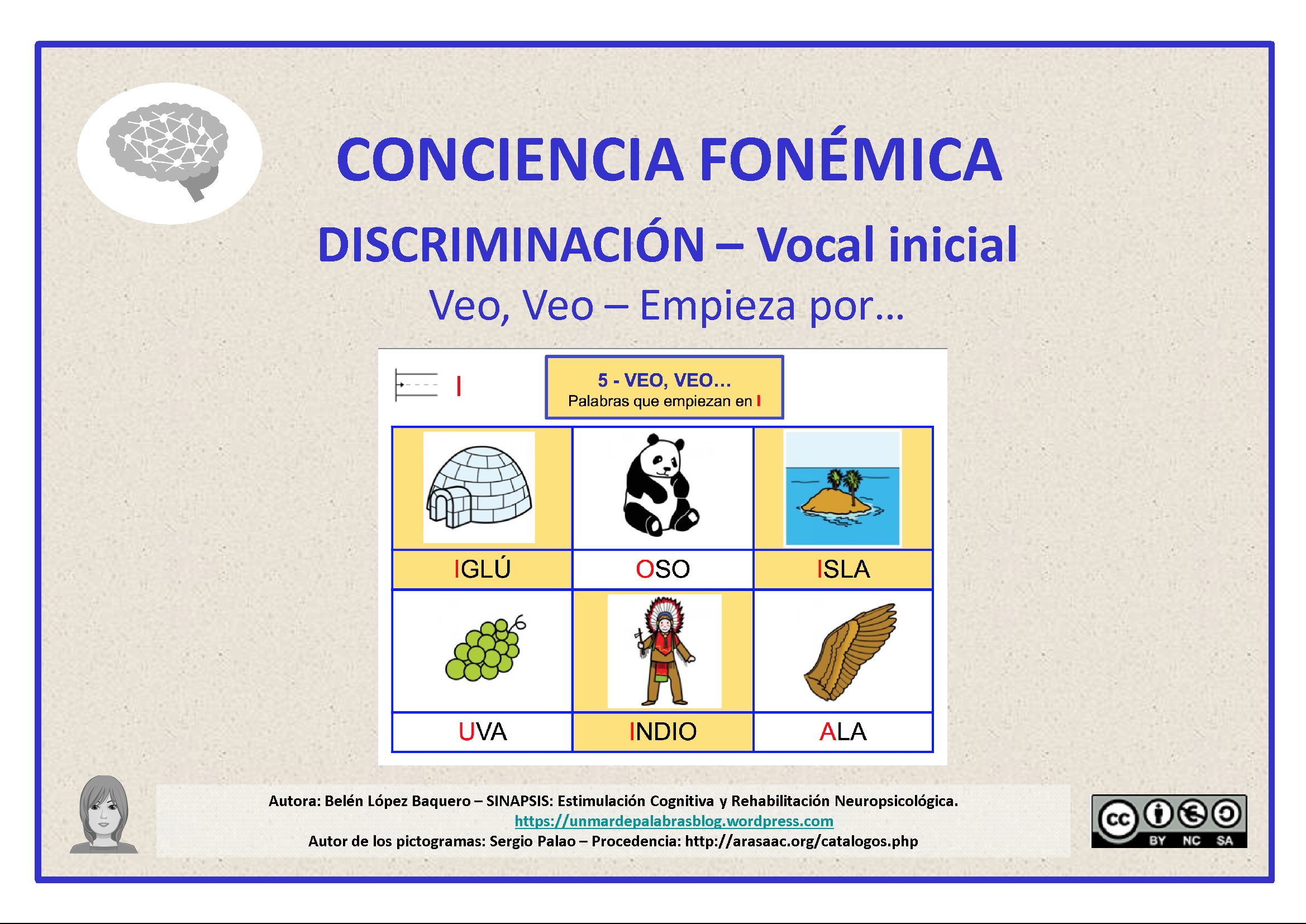 Conciencia fonémica: Vocales en posición inicial / final