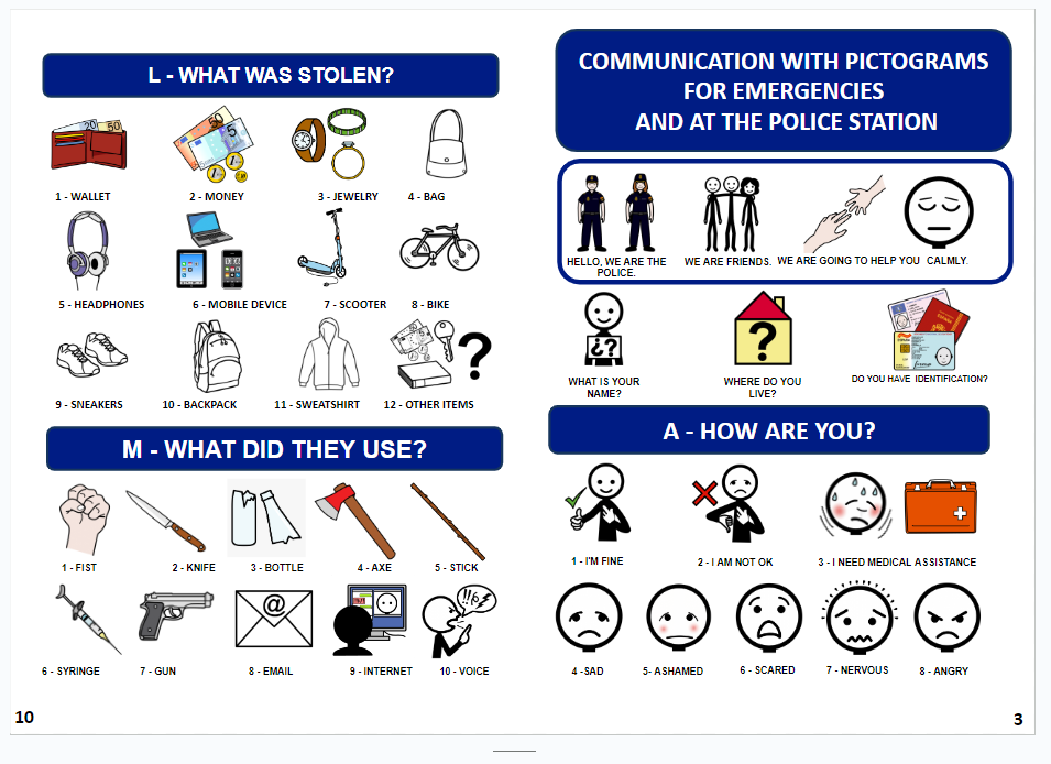 Communication notebook for the Police with pictograms for emergency ...