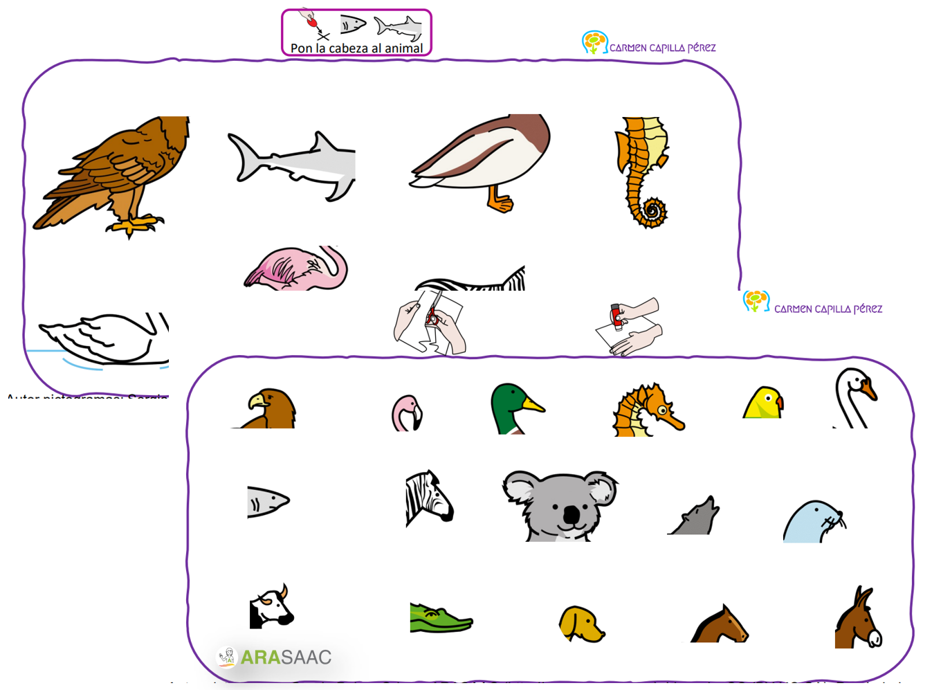 Material TEACCH: Pon la cabeza al animal. - Pictofacile