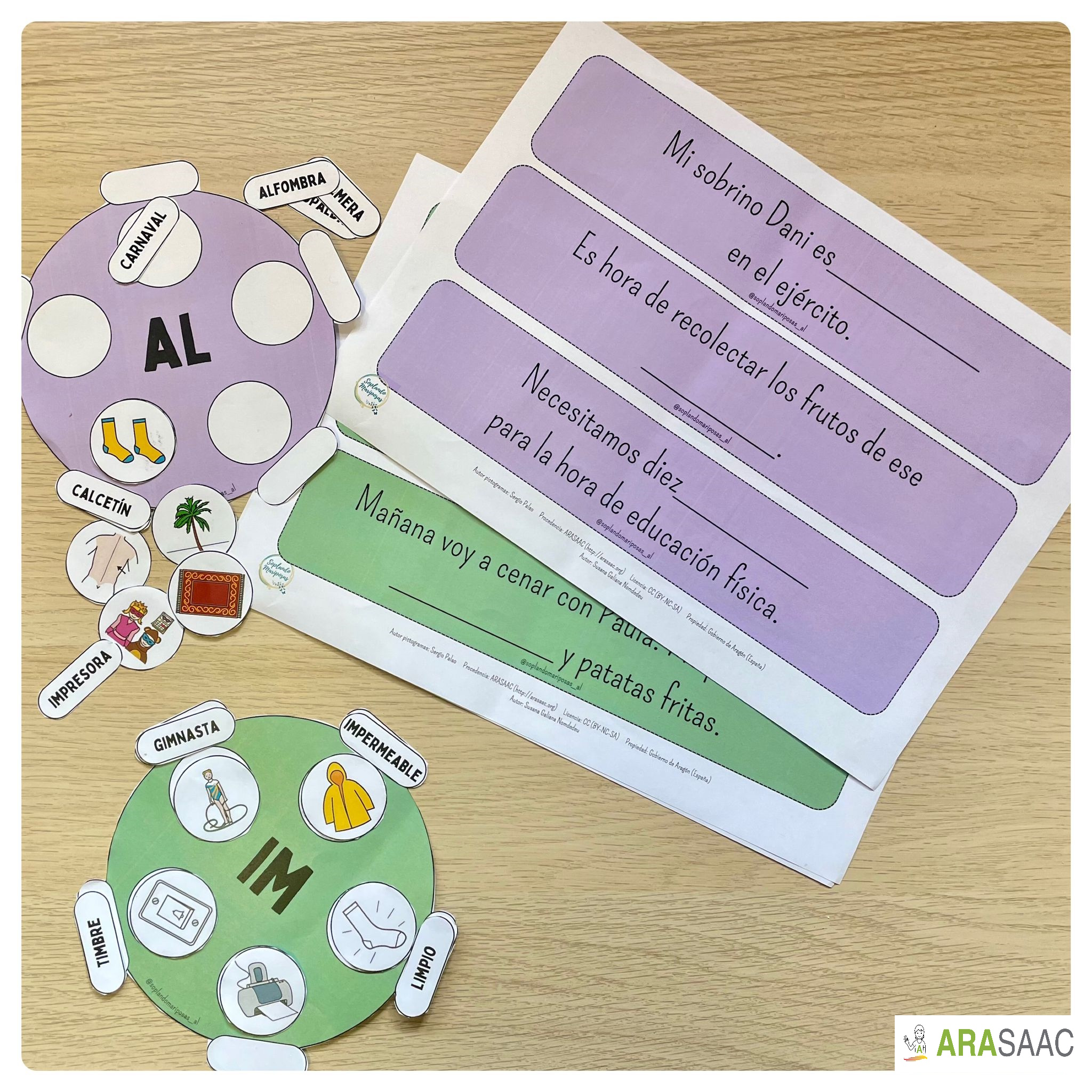 Material TEACCH: Rueda sílabas inversas M y L