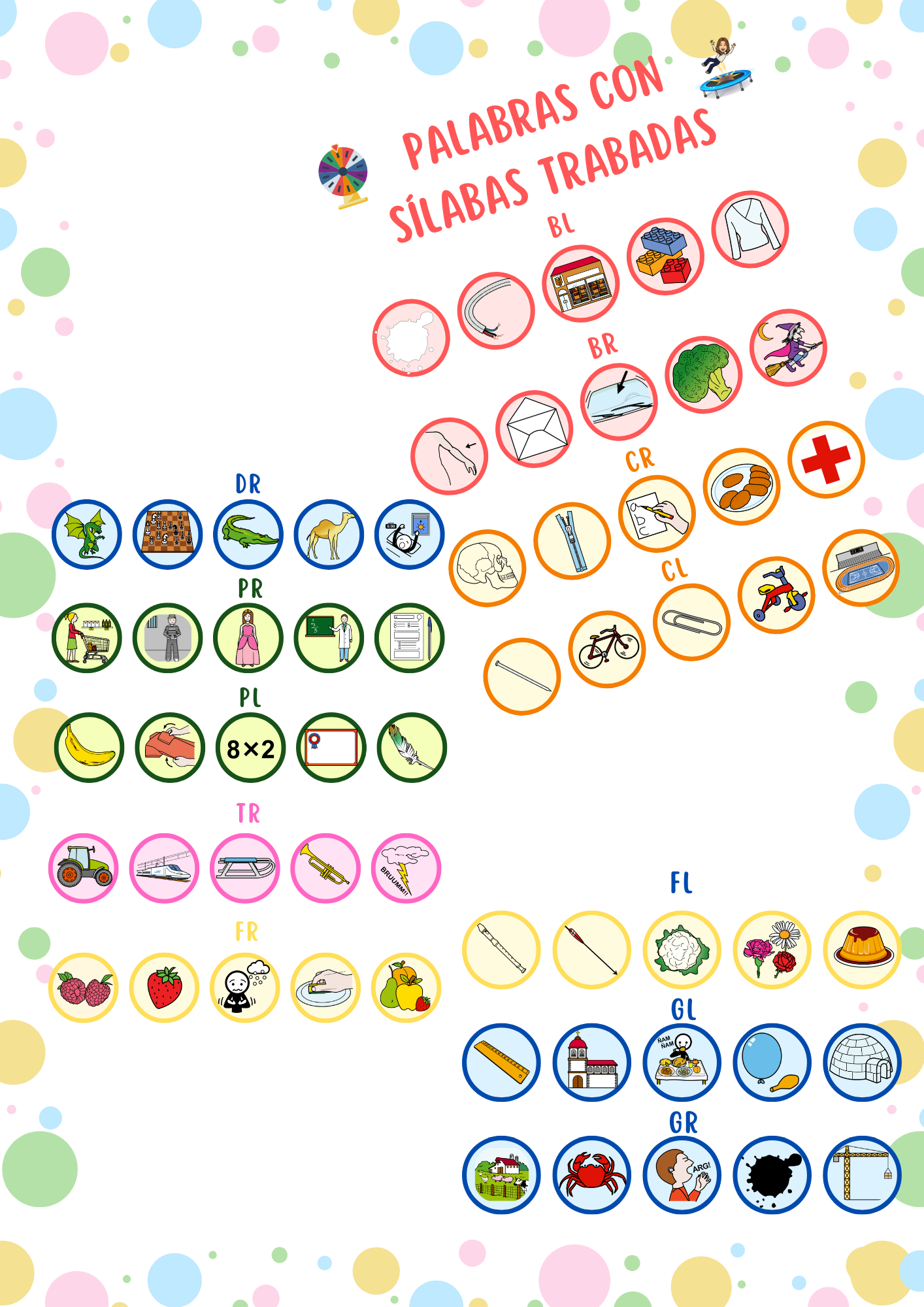 Juego ruleta: Sílabas trabadas.