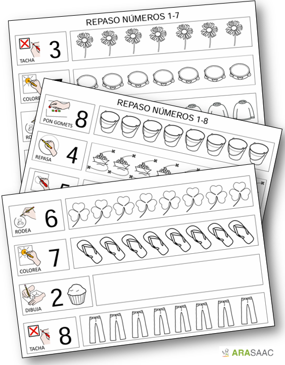 Fichas ejercicios: Números 1-9 - Pictofacile