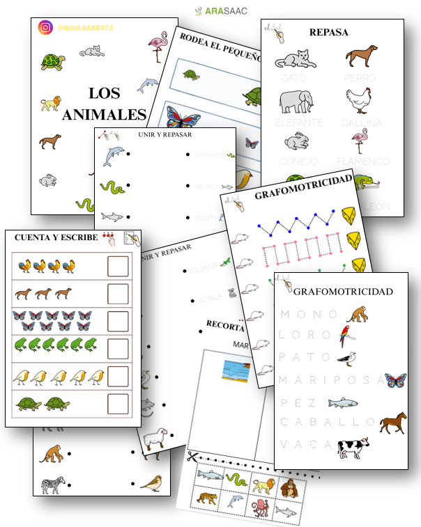 Fichas de ejercicios: Vocabulario de los animales.