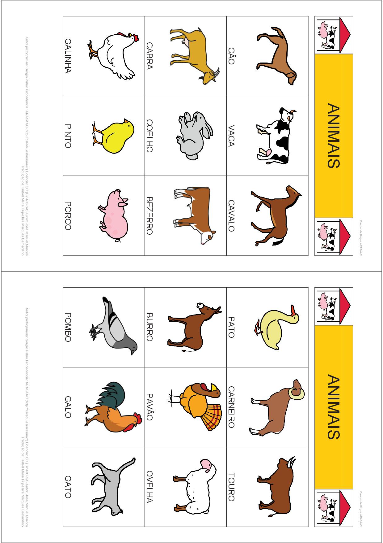 Bingo de animais domésticos